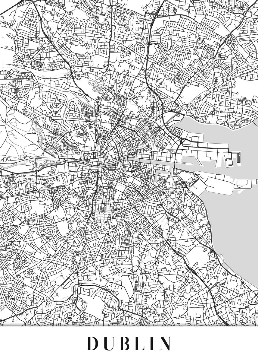 'Dublin White Map' Poster, picture, metal print, paint by dkDesign ...
