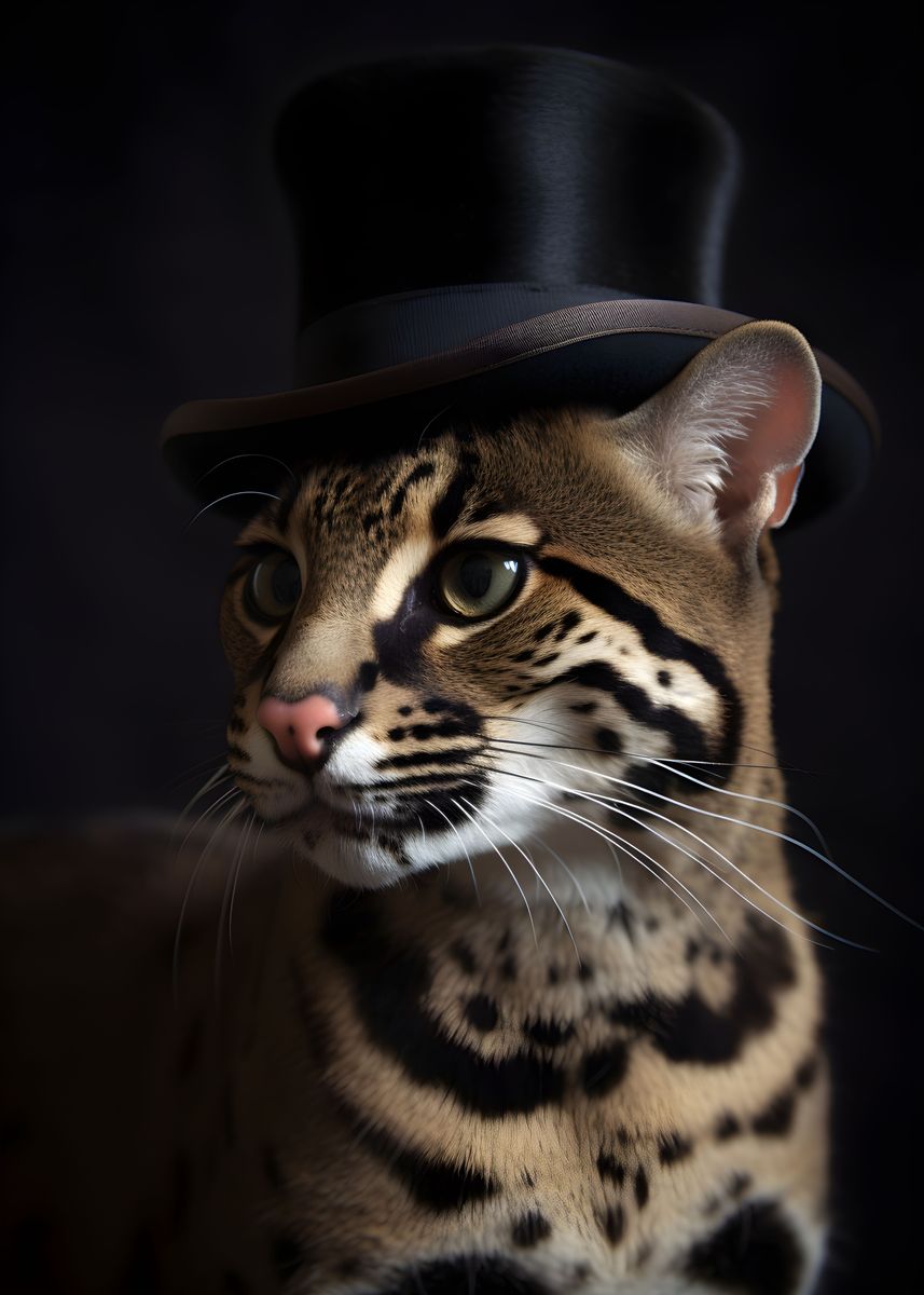 'Ocelot with top Hat' Poster, picture, metal print, paint by Makadur ...