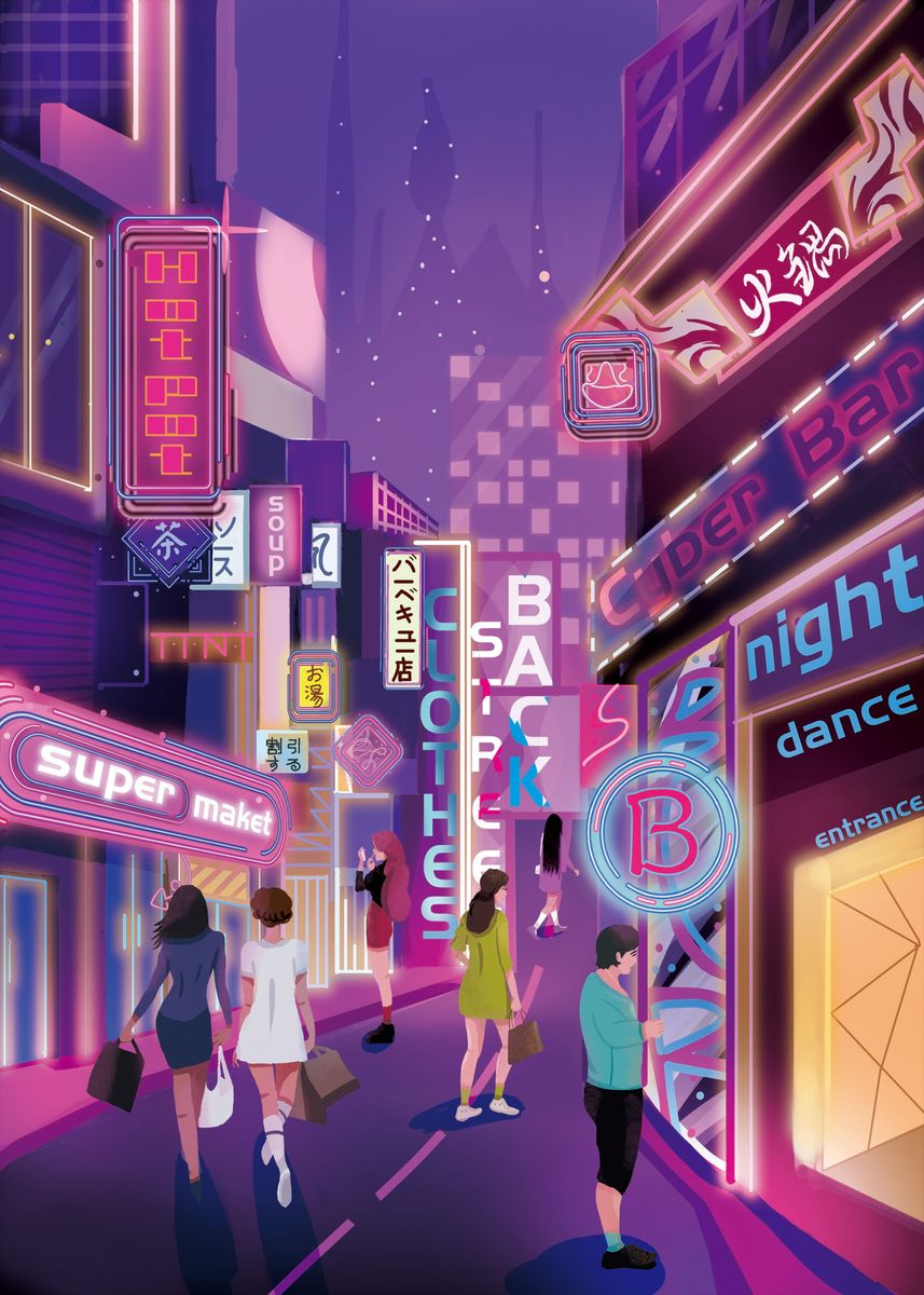 'Neon City Night' Poster, picture, metal print, paint by Fateh Lahlah ...