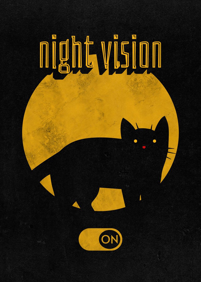 'Cat Night Vision On' Poster, picture, metal print, paint by Jovana ...