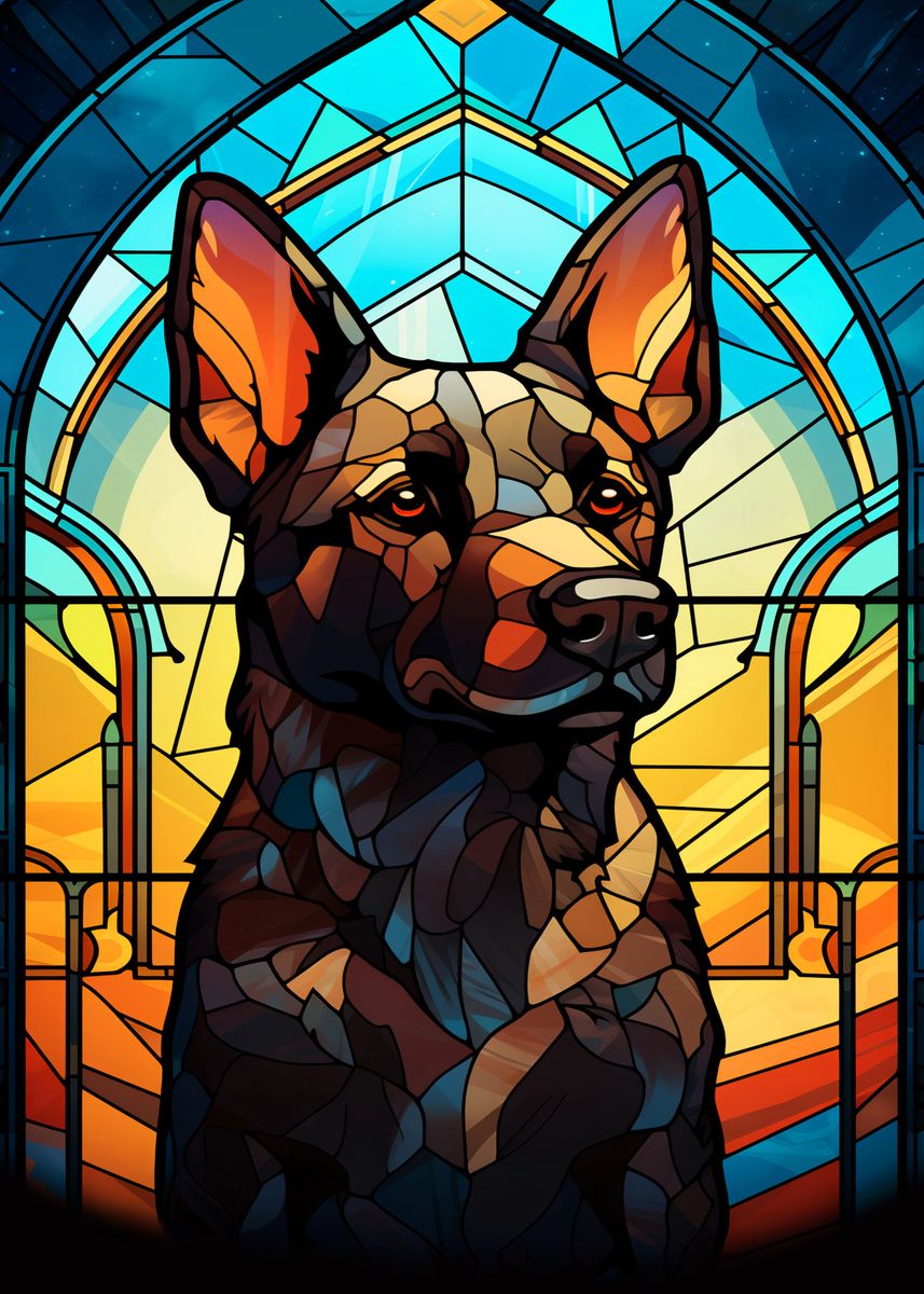 'Dog motif on church glass' Poster, picture, metal print, paint by ...