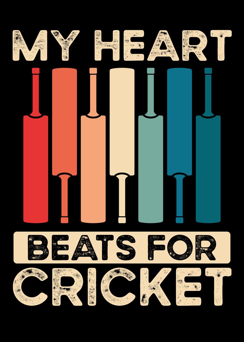 'My heart beats for cricket' Poster, picture, metal print, paint by ...