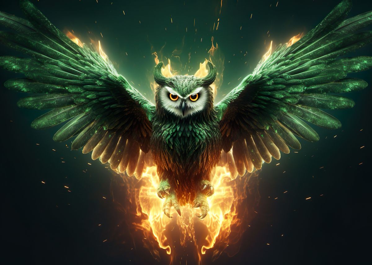 'Owl Flames Glow' Poster by AyrioArt | Displate
