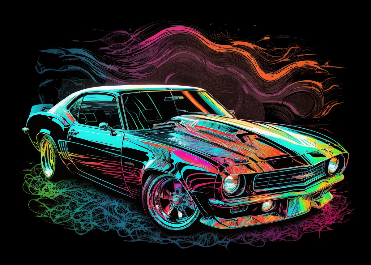 'Neon Painted Chevrolet Z28' Poster by Zukato | Displate
