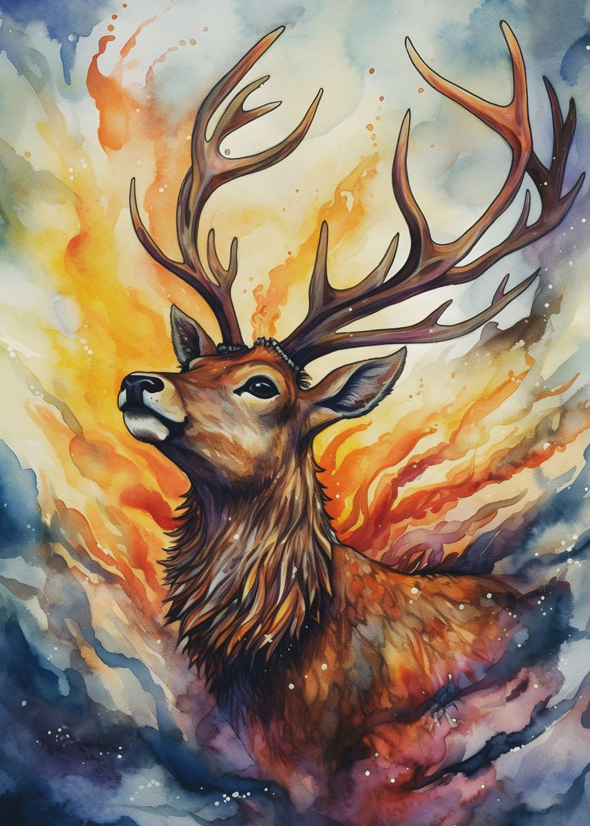 'Magical Deer' Poster, picture, metal print, paint by Elz art | Displate