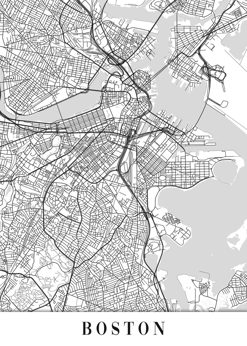 'Boston White Map' Poster, picture, metal print, paint by dkDesign ...