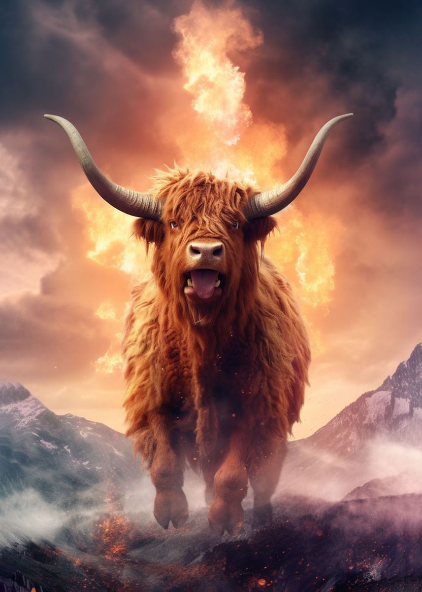 'Hot Lava Highland Cattle' Poster, picture, metal print, paint by Star ...