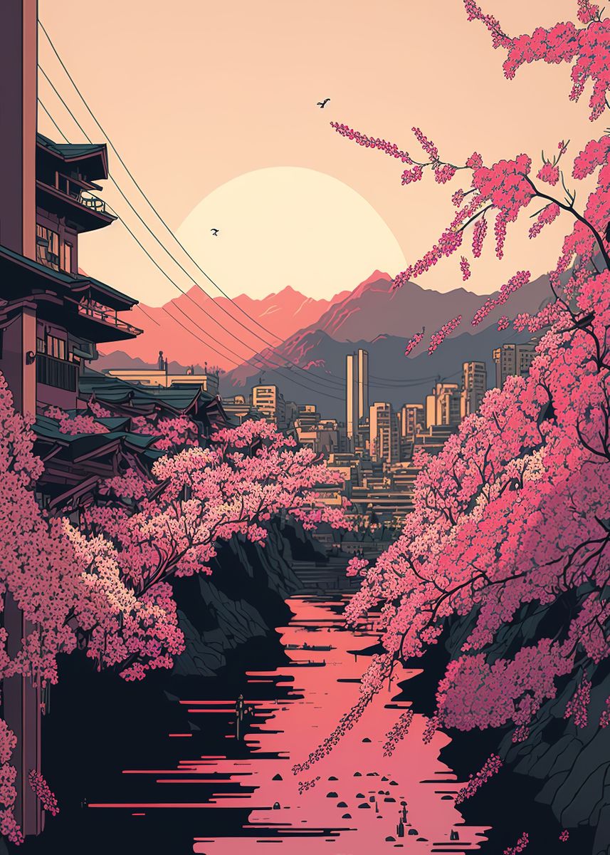 'japan landscape ' Poster, picture, metal print, paint by MAD SPACE ...