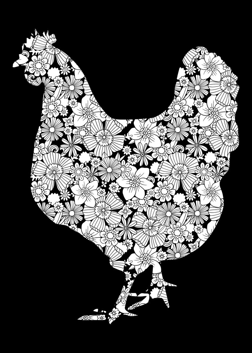 'Chicken Hen Flowers' Poster, picture, metal print, paint by ...