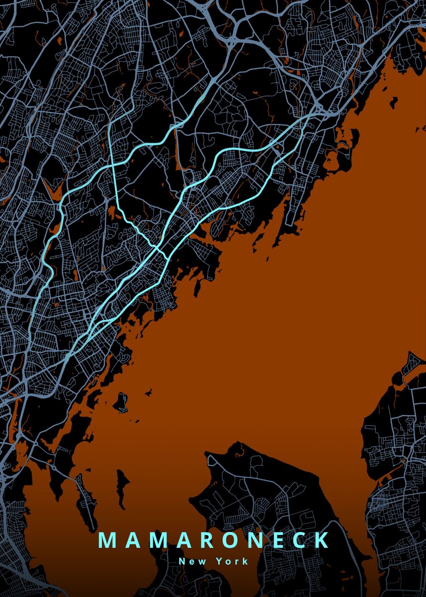 'Mamaroneck Ny Map' Poster, picture, metal print, paint by Deeo | Displate