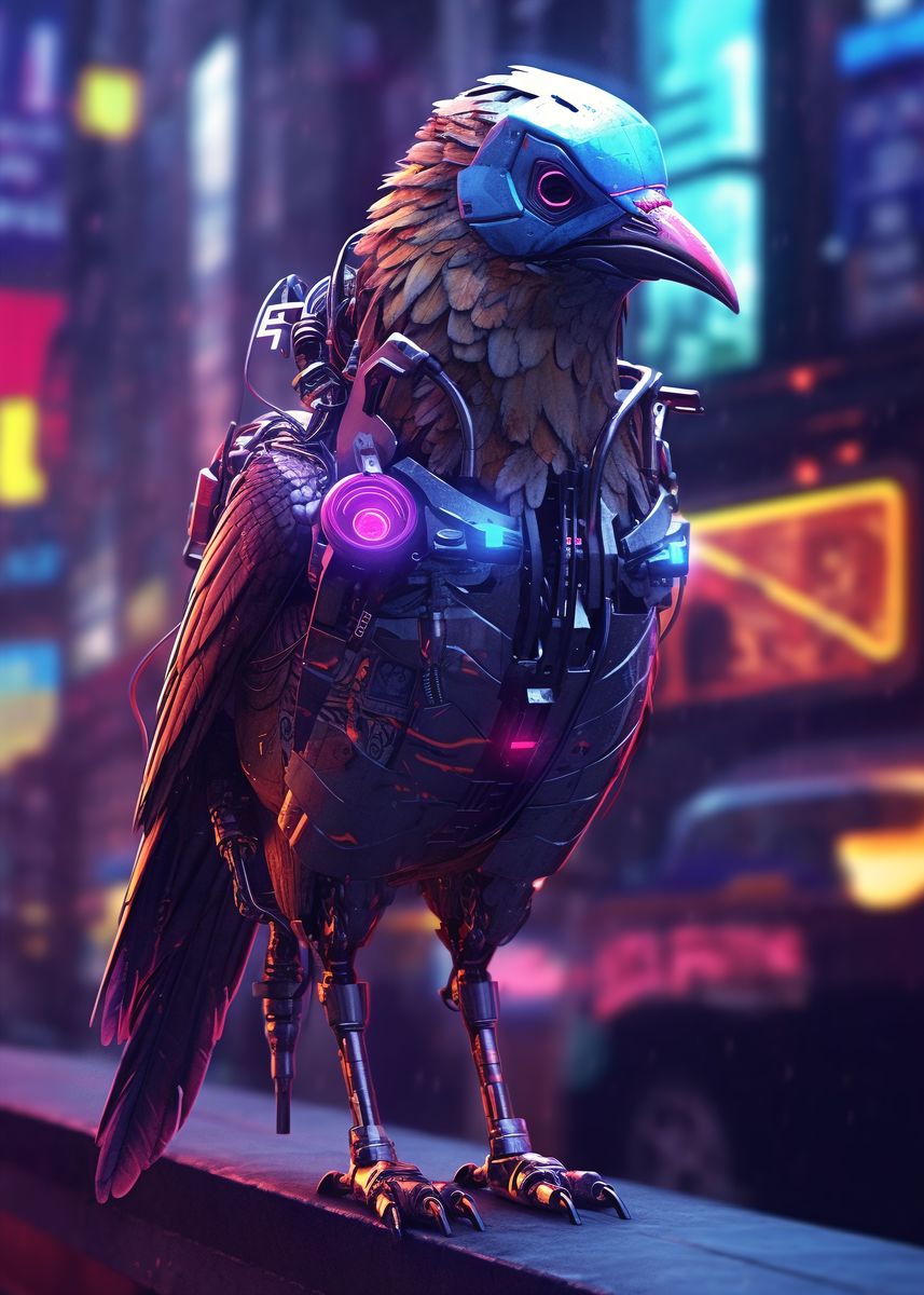 'Futuristic Cyberpunk Bird' Poster, picture, metal print, paint by ...