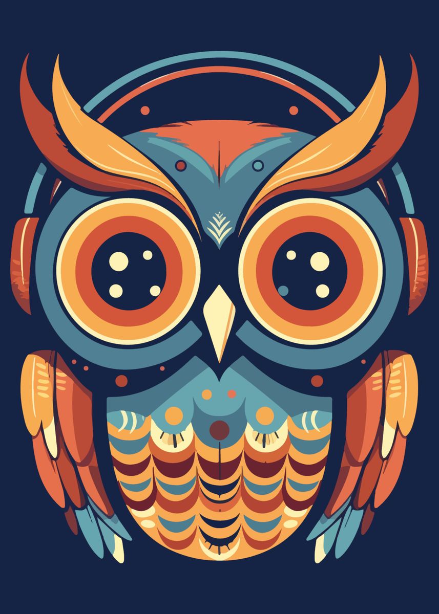 'Round Eyes Owl Headphone' Poster, picture, metal print, paint by XiKu ...