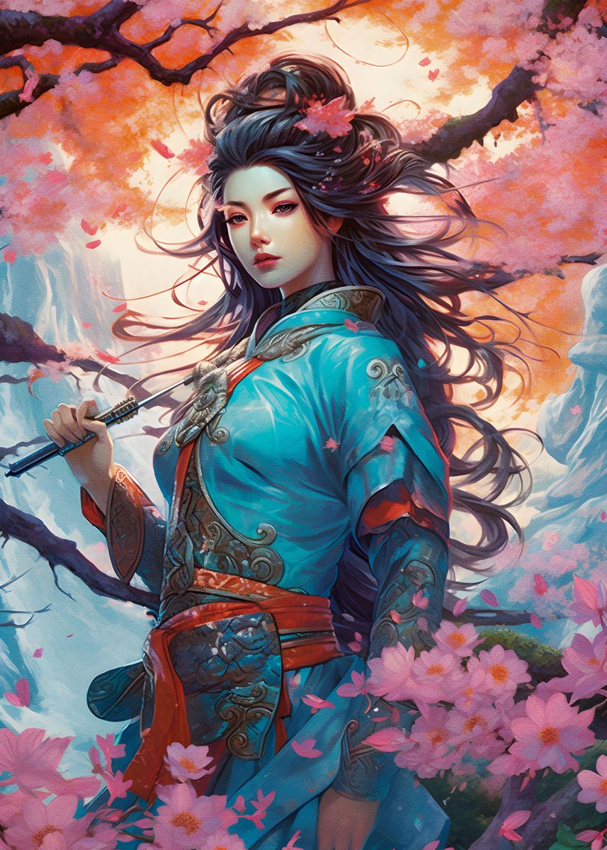 'Girls flowers samurai' Poster, picture, metal print, paint by Elz art ...
