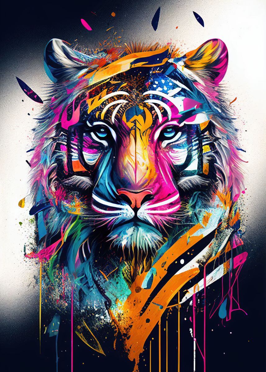 'Colorful Tiger Animals' Poster, picture, metal print, paint by ...