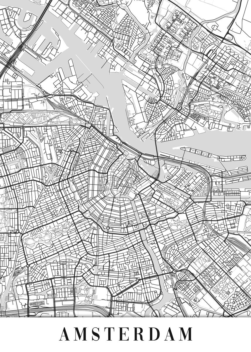 'Amsterdam White Map' Poster, picture, metal print, paint by dkDesign ...