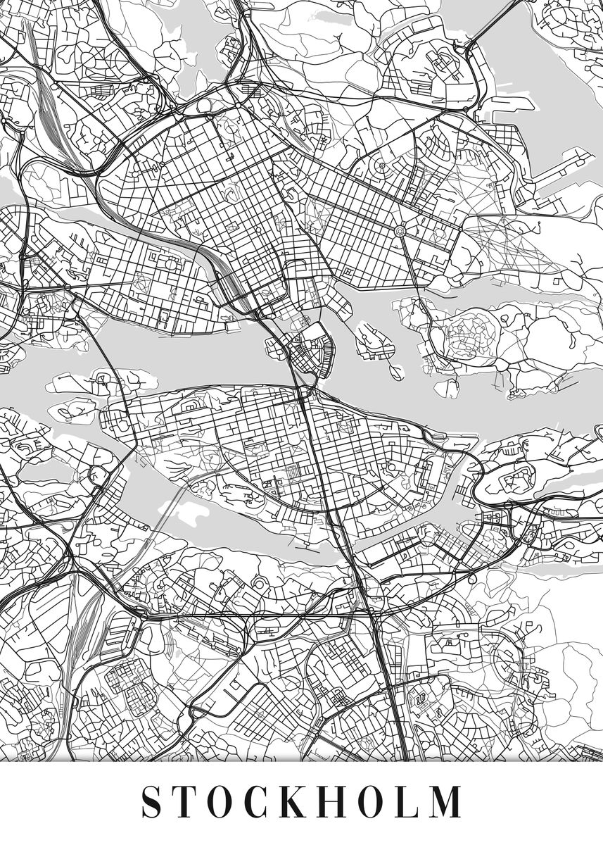 'Stockholm White Map' Poster, picture, metal print, paint by dkDesign ...