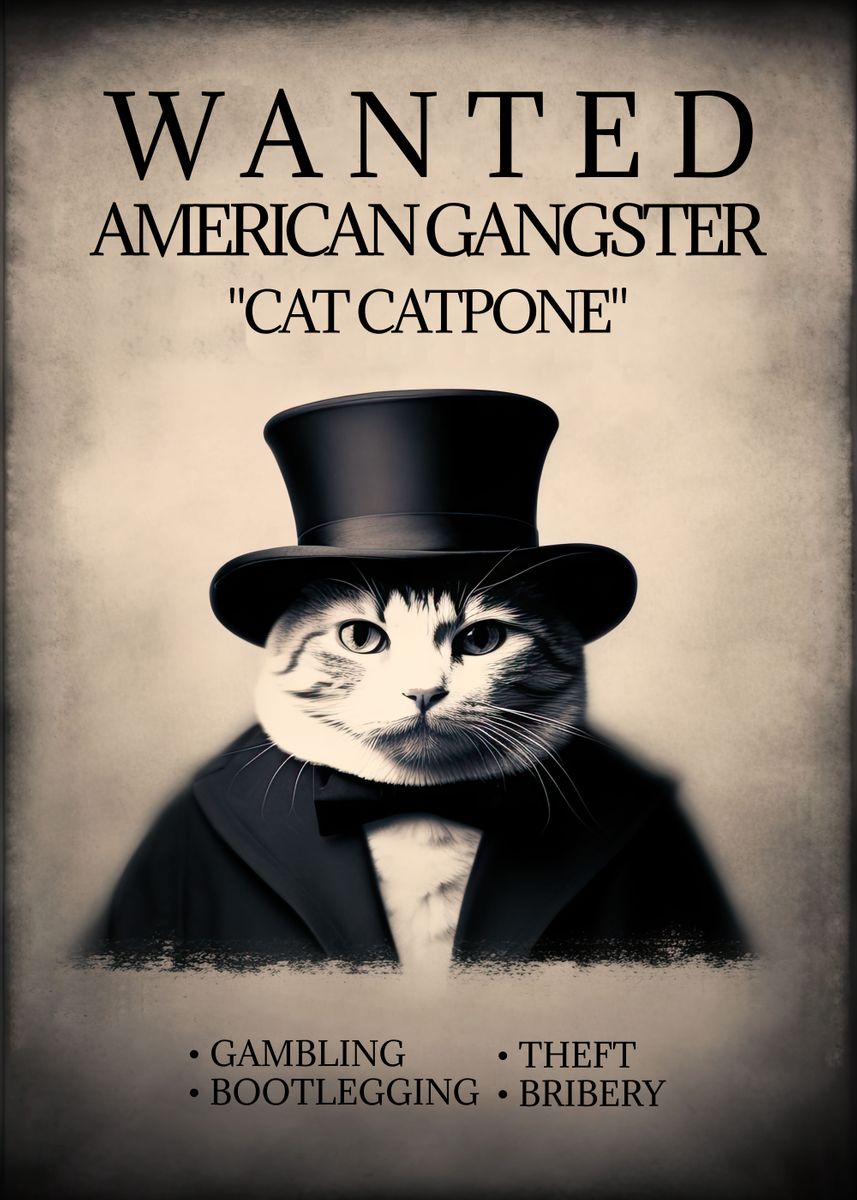 'Funny Cat Meme Wanted Sign' Poster, picture, metal print, paint by ...