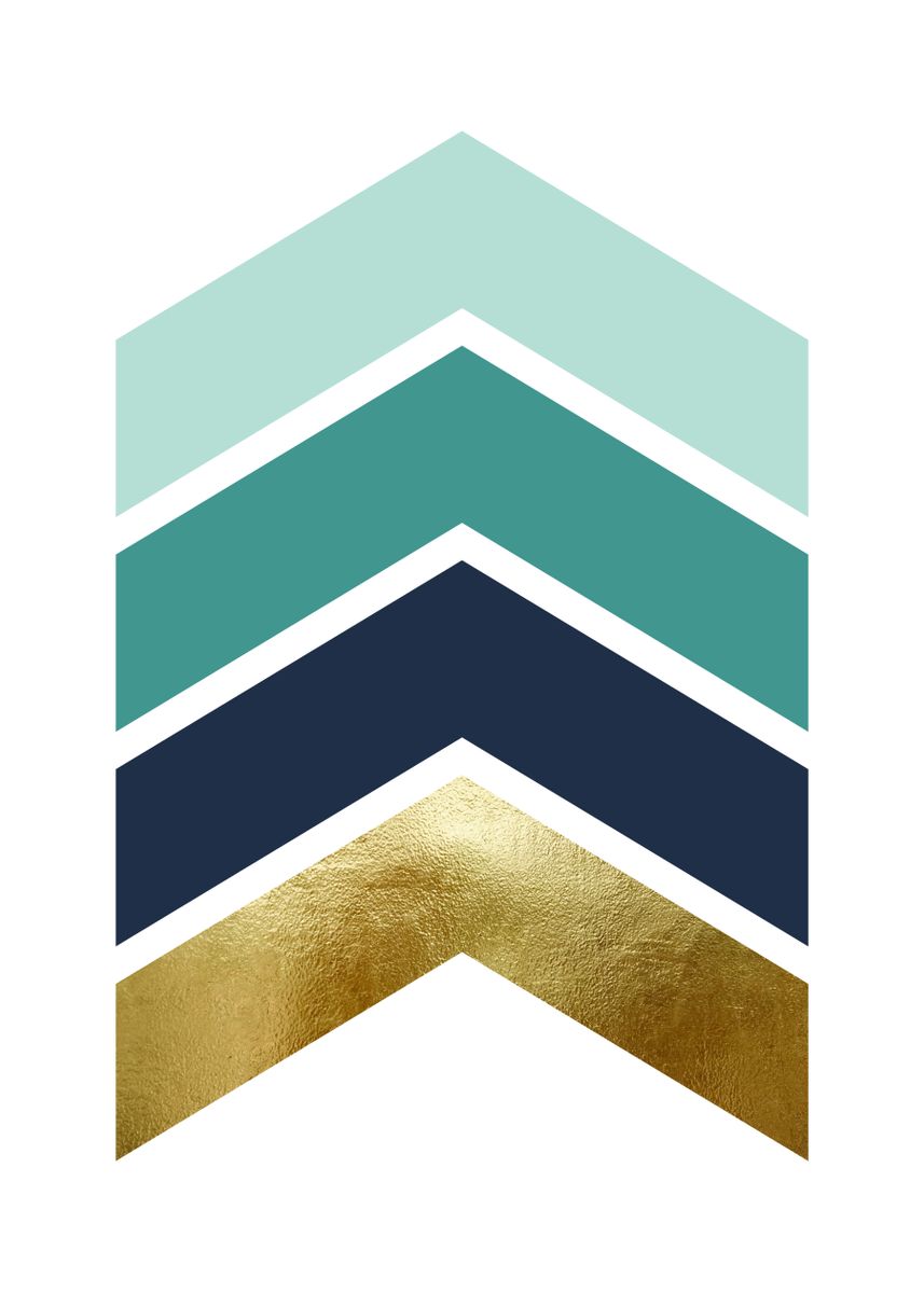 'Chevrons in Aqua Navy Gold' Poster, picture, metal print, paint by ...
