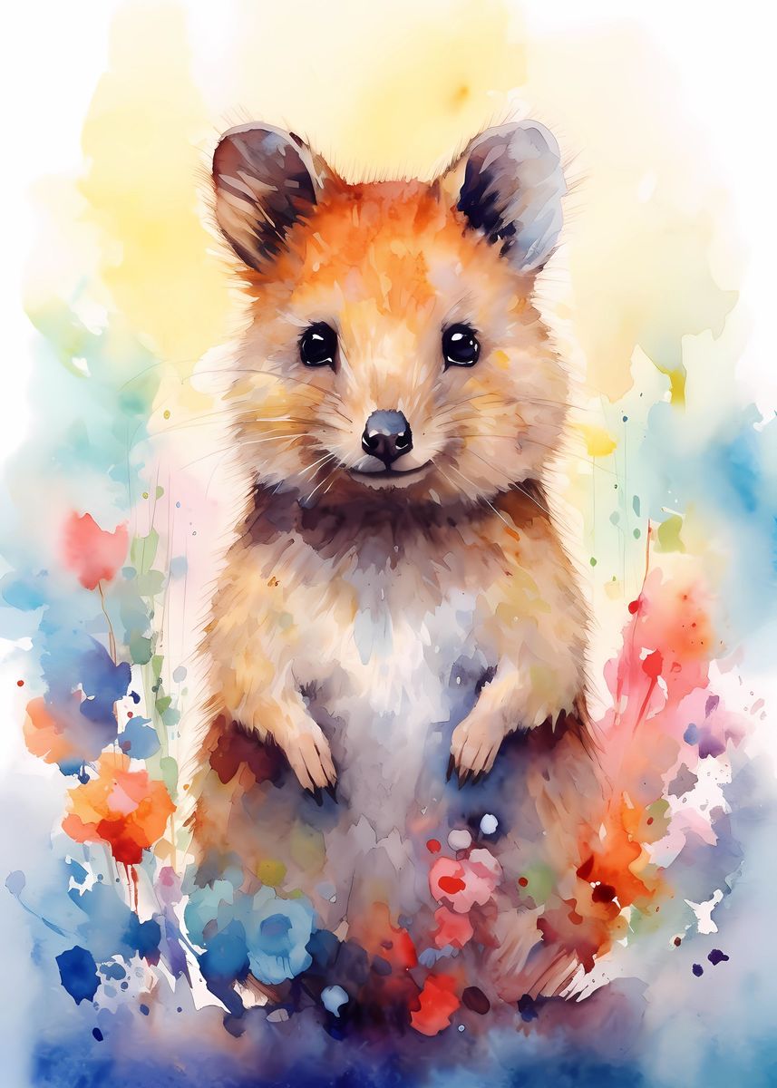 'Quokka Watercolor' Poster, picture, metal print, paint by DecoyDesign ...