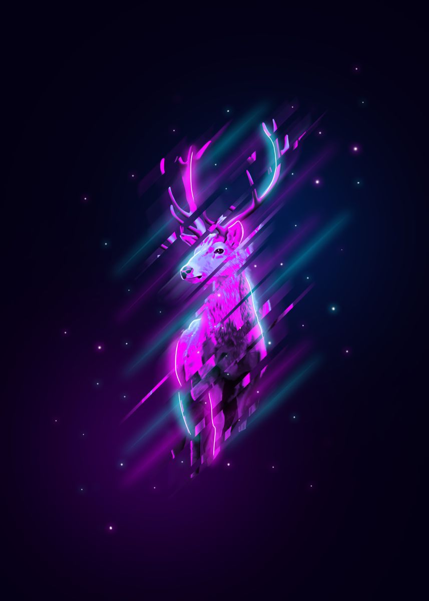 'Neon Stag' Poster by Michael Bartlett Art | Displate