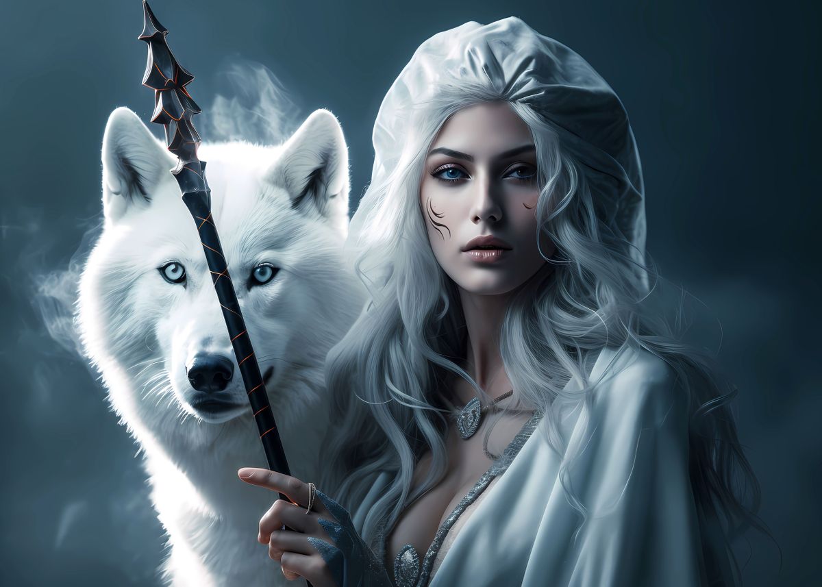 'Ice mage and her wolf' Poster by Jiri Hodecek | Displate