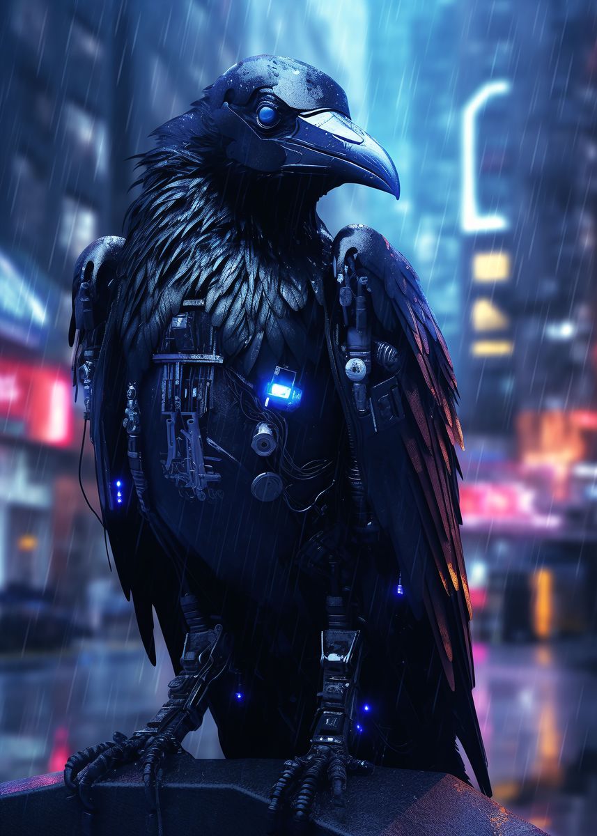'Futuristic Cyberpunk Bird' Poster, picture, metal print, paint by ...