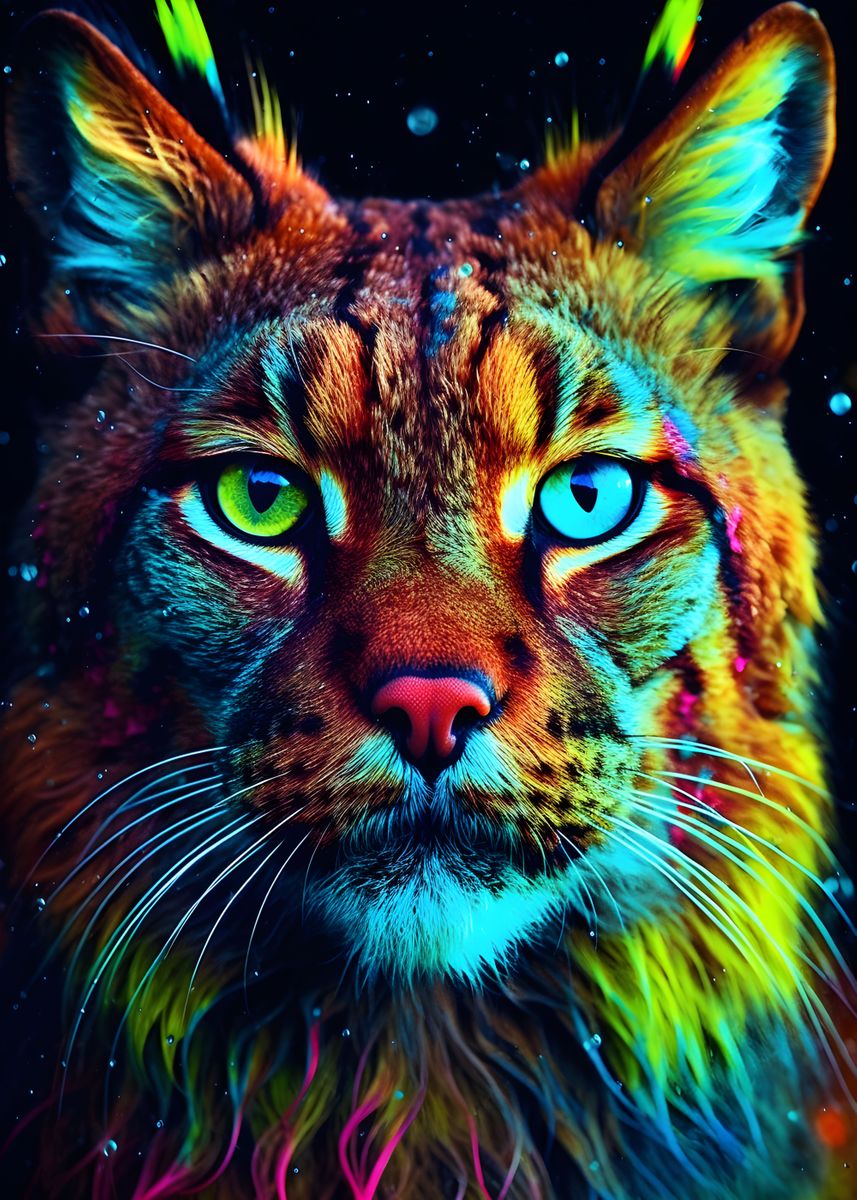 'Colorful Big Cat Lynx' Poster, picture, metal print, paint by Star ...