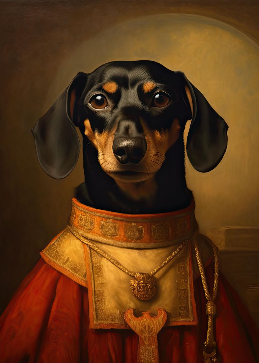 'Dachshund The Pope ' Poster, picture, metal print, paint by PetPrints | Displate