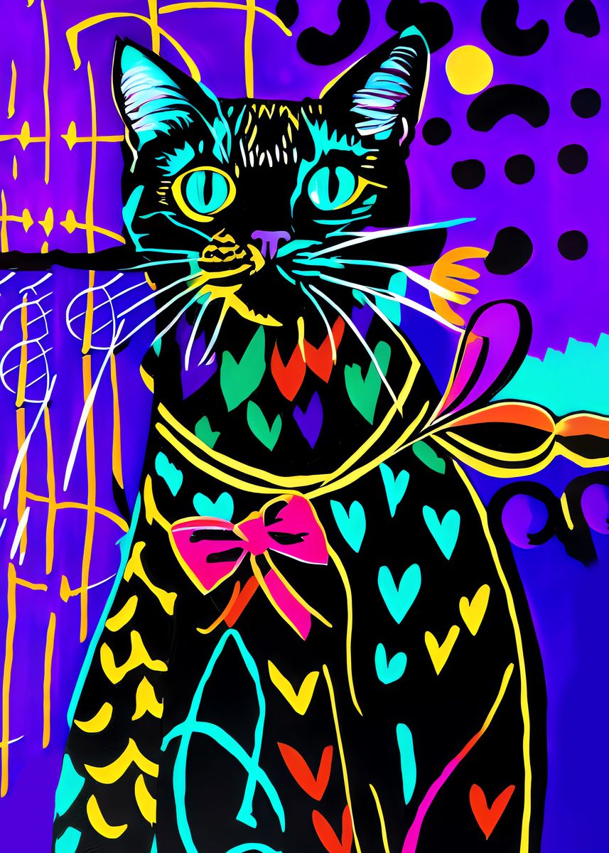 'Folk Cat Painting' Poster, picture, metal print, paint by ...
