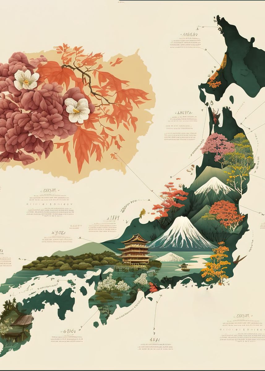 'Japan maps' Poster, picture, metal print, paint by Chloe Connelly ...