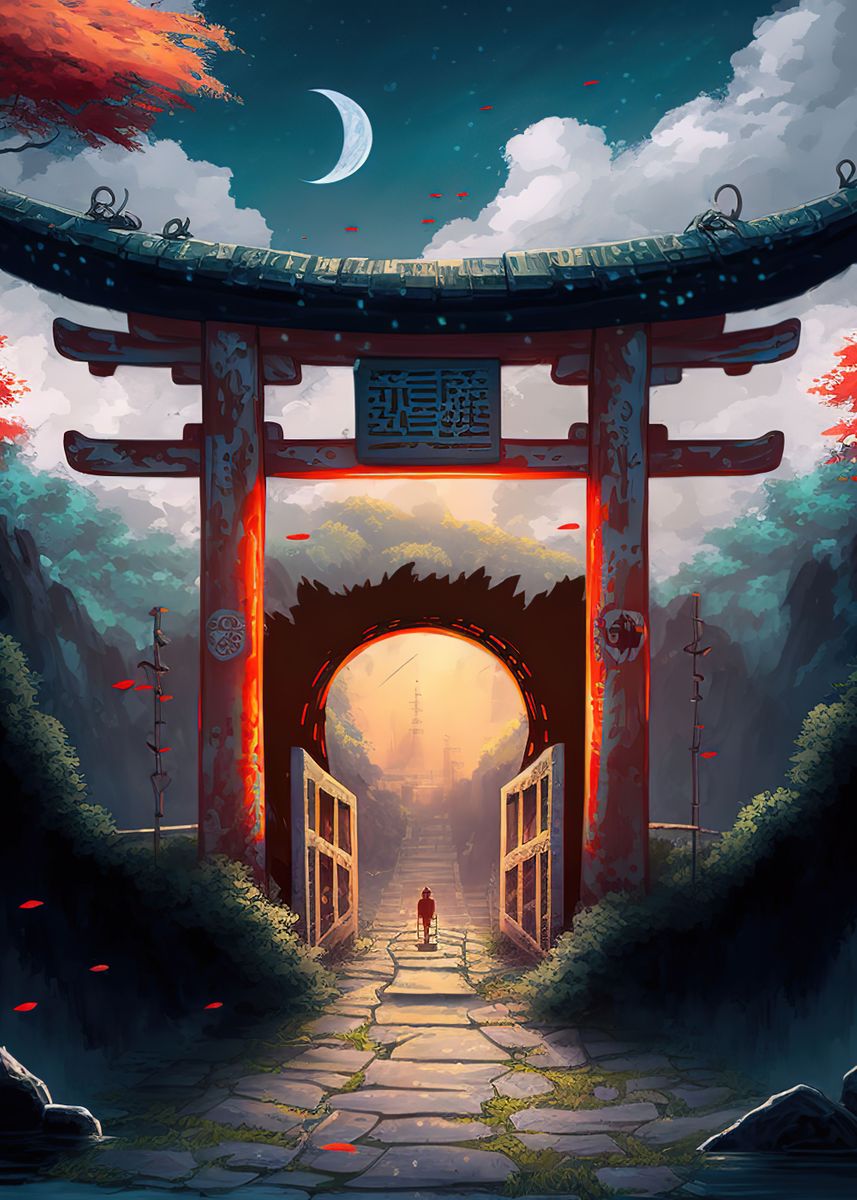 'japanese fantasy gate ' Poster, picture, metal print, paint by ...