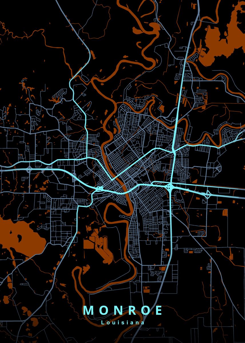 'Monroe Louisiana Map' Poster, picture, metal print, paint by Deeo ...