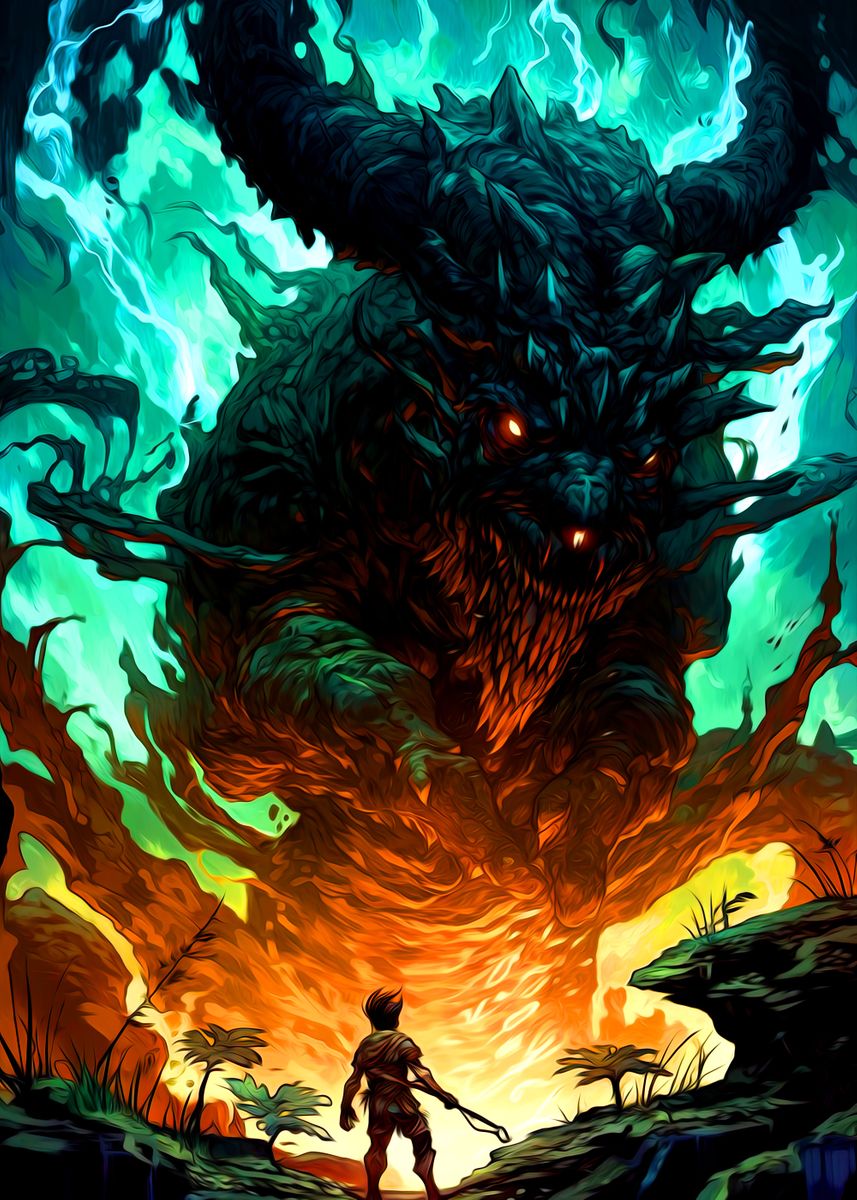 'Warrior and monster' Poster, picture, metal print, paint by Camille ...