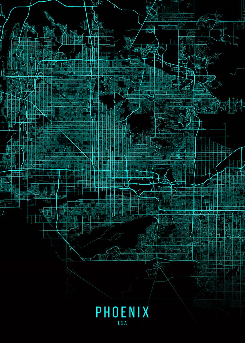 'Phoenix blue map' Poster, picture, metal print, paint by Arturo Vivo ...