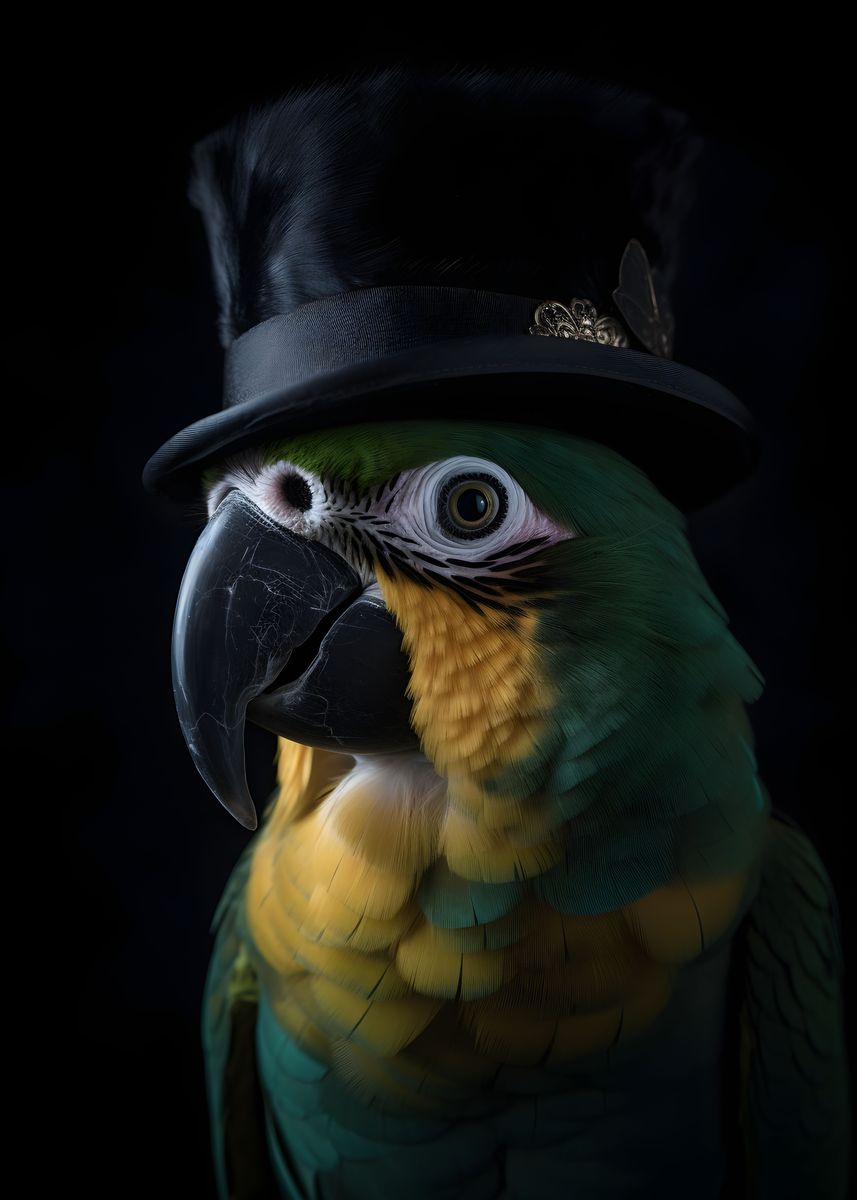 'Parrot with top Hat' Poster, picture, metal print, paint by Makadur ...