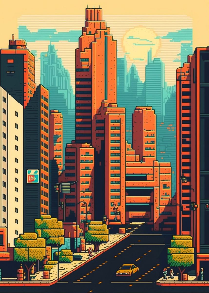 'Town Pixel' Poster, picture, metal print, paint by Abu Abu | Displate