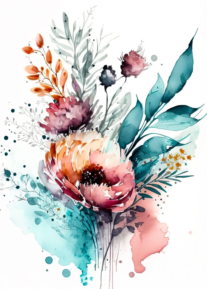 'Watercolor Flowers' Poster, picture, metal print, paint by Zaydan ...