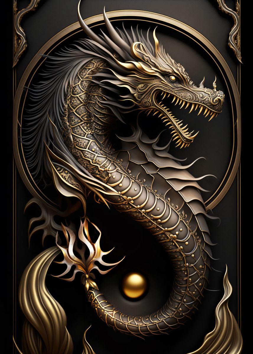 'Golden Dragon Emperor' Poster, picture, metal print, paint by Luong ...