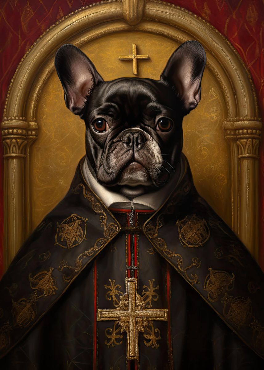 'French Bulldog The Pope ' Poster, picture, metal print, paint by ...