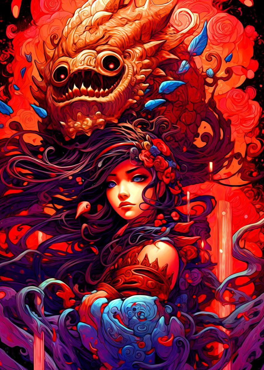 'Girl and Monster' Poster, picture, metal print, paint by Camille ...