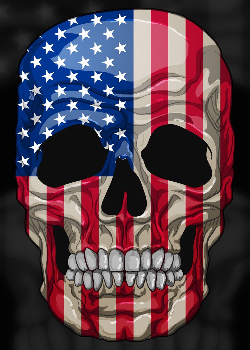 'USA Skull American flag' Poster, picture, metal print, paint by HEJK81 ...