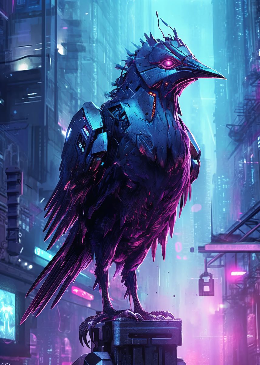 'Futuristic Cyberpunk Bird' Poster, picture, metal print, paint by ...