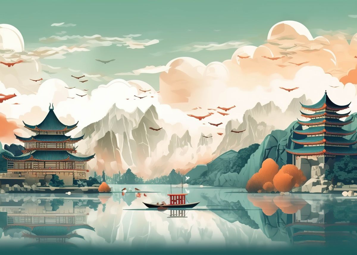 'Chinese landscape' Poster by MatiasCurrie | Displate