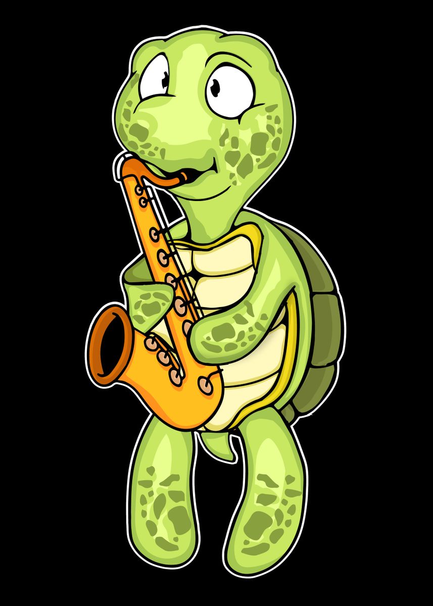 'Sea Turtle Saxophone Music' Poster, picture, metal print, paint by ...