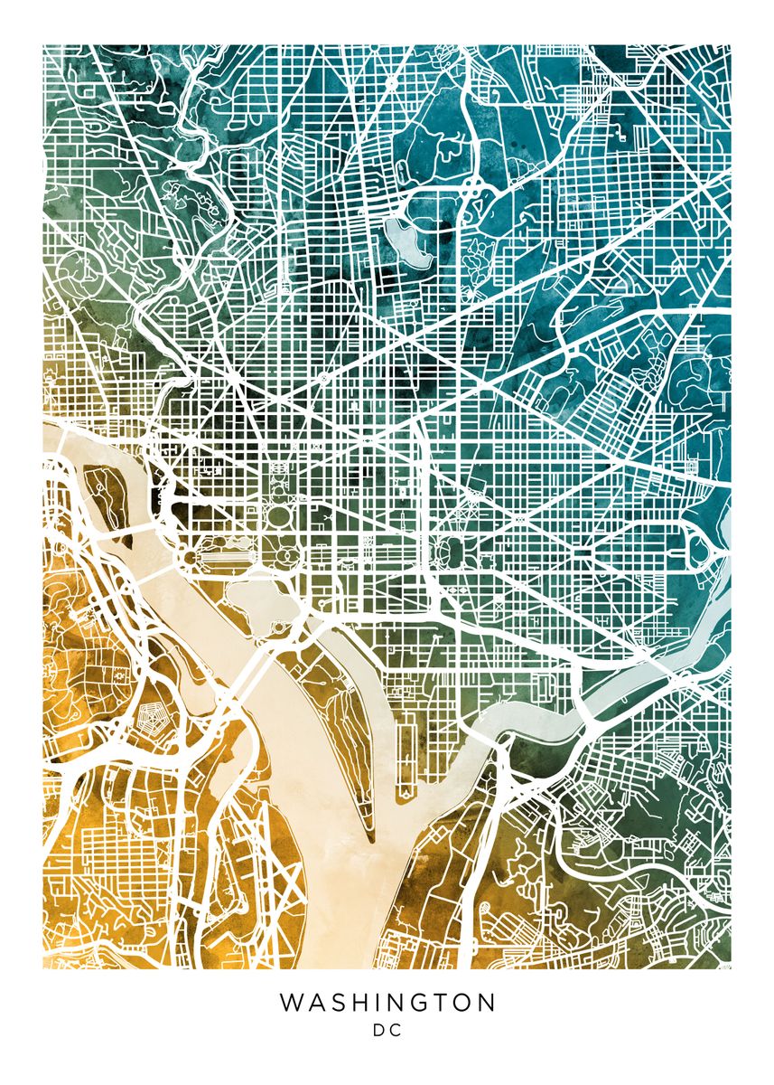 'Washington DC Map' Poster, picture, metal print, paint by Michael ...