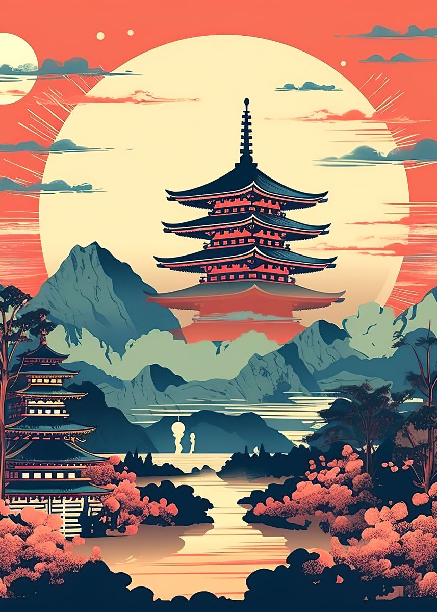 'Japanese Temple' Poster, picture, metal print, paint by DorthyToy ...