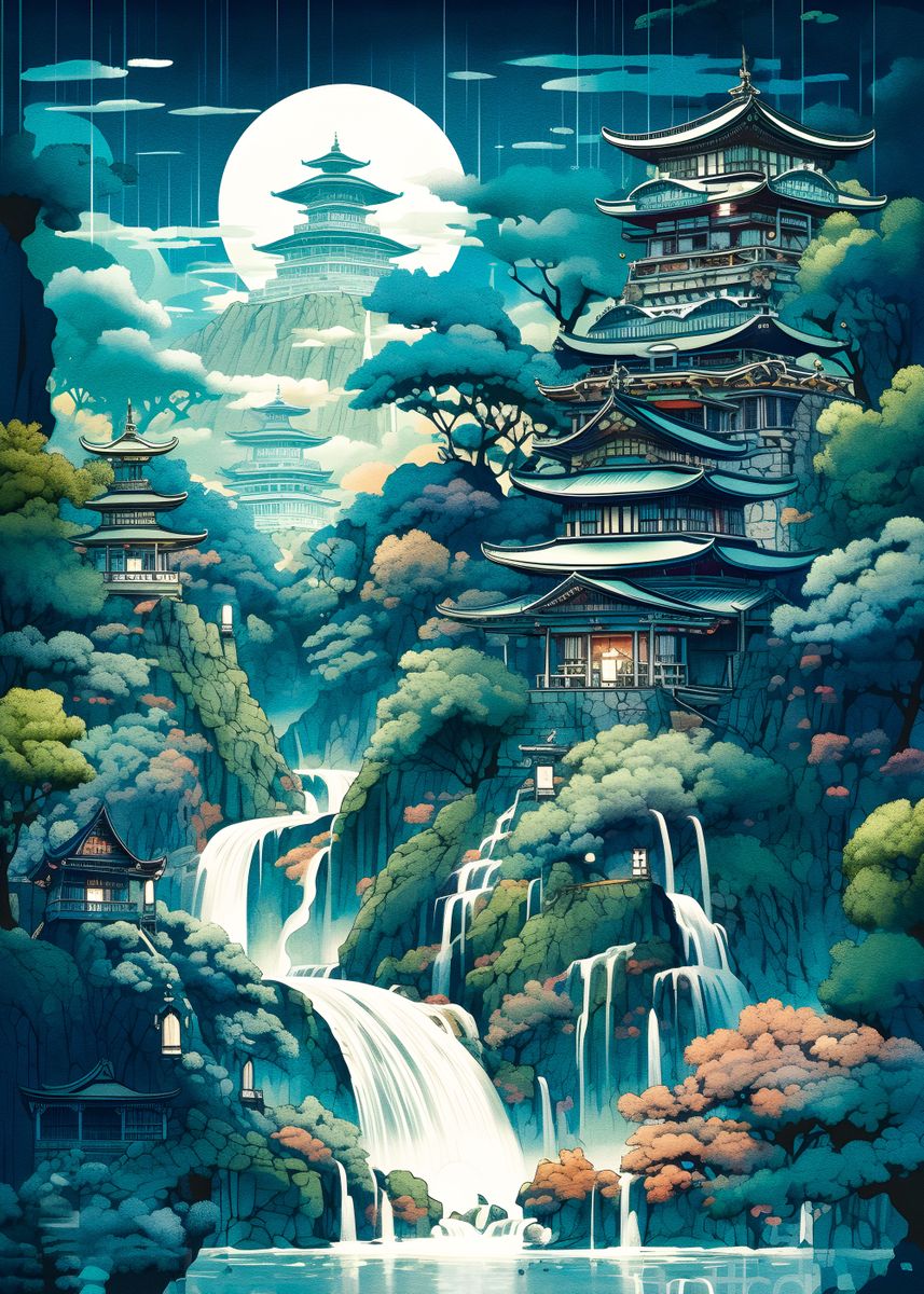 'japanese fantasy palace 08' Poster, picture, metal print, paint by ...