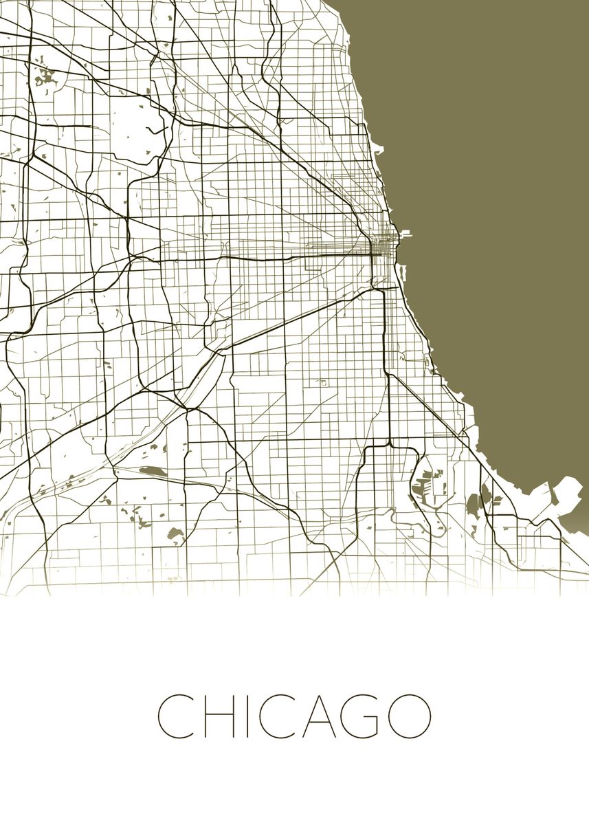 'Chicago US gold city map' Poster, picture, metal print, paint by Vardi ...