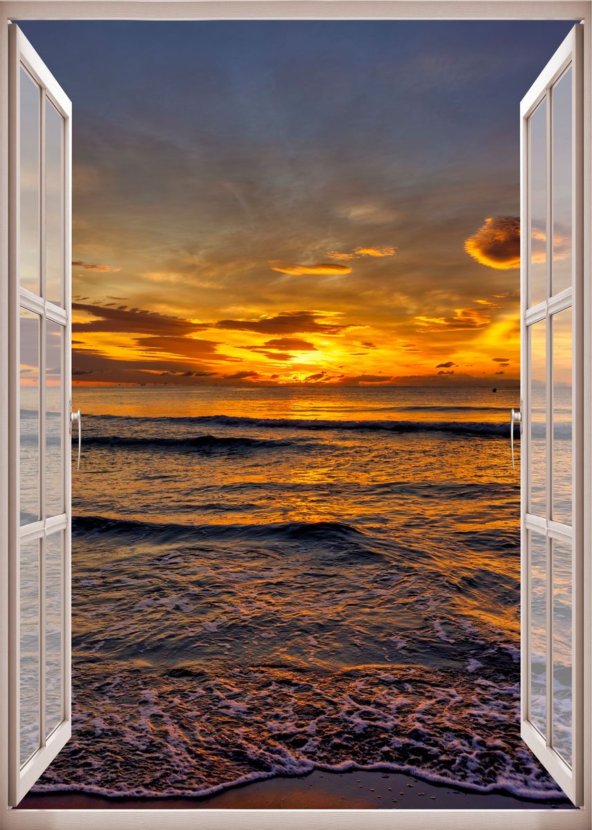 'Window view sunset beach' Poster, picture, metal print, paint by Vicen ...