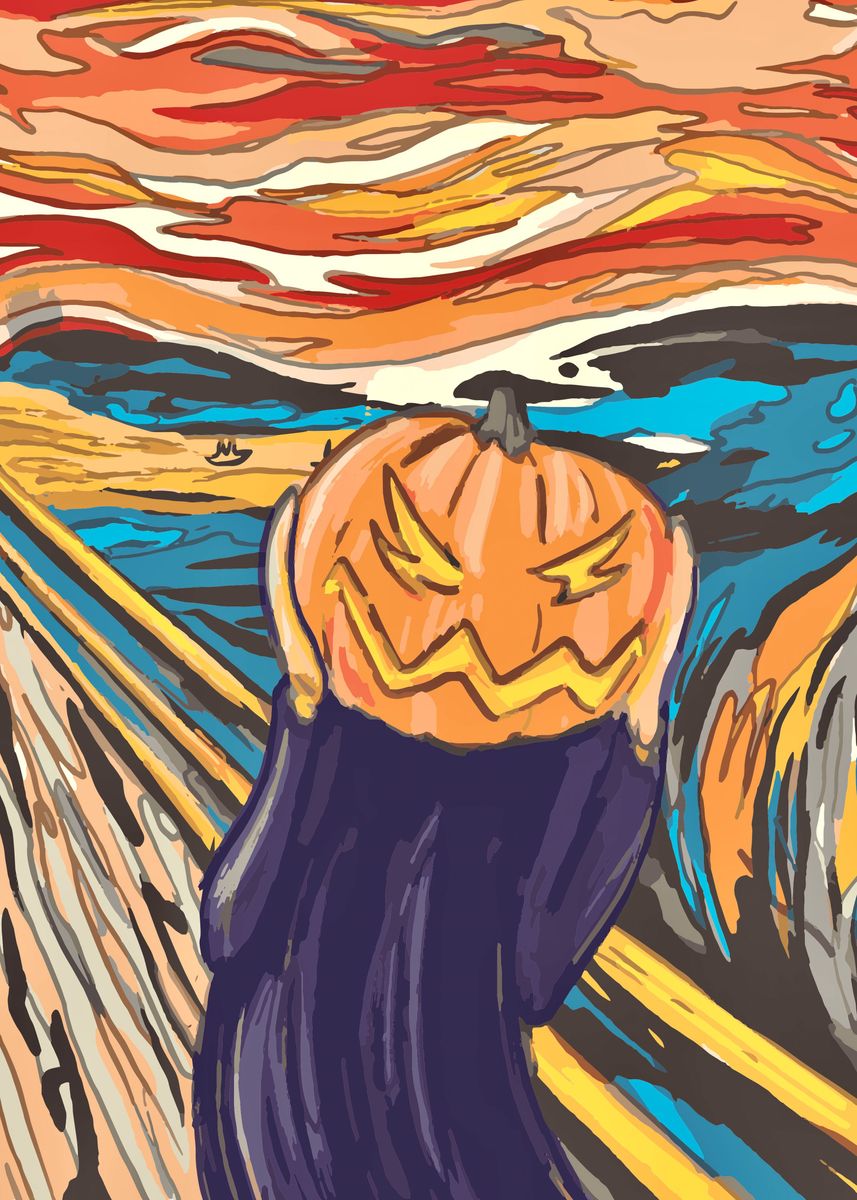 'Pumpkin The scream parody' Poster, picture, metal print, paint by ...